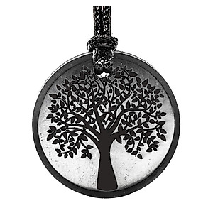 Wallystone Gems Shungite Pendant Engraving Sacred Geometry - Circle The Tree of Life