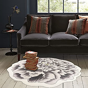 Lacomfy Modern Rug 4Ft Flower Rug Circle Bathroom Rug Floral Bedroom Carpet Round Rural Accent Rug Soft Peony Flower Farmhouse Floor Mat Laundry Mat for Indoor Home Decor Nonskid Washable Rug, Grey