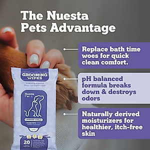 Nuesta Pets XL Lavender Vanilla Pet Wipes-Deodorizing No Bath Cleaning for Dogs & Puppy Grooming | Ear, Face, Butt, Paw Wet Wipe | Enriched w/Aloe, Chamomile, Oat Amino Acids | Healthier Coat & Skin