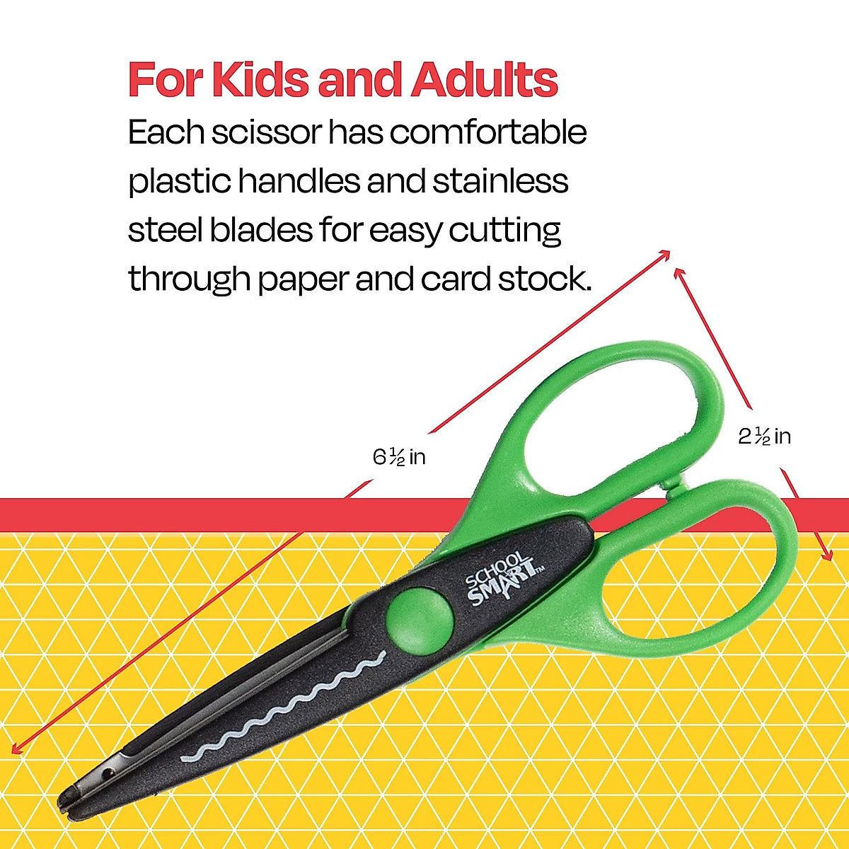 School Smart Paper Edger Scissors, 6-1/2 x 2-1/2 Inches, Assorted Colors, Set of 24