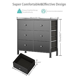 BOLUO Black Dresser for Bedroom 6 Drawer Dressers & Chests of Drawers Small Fabric Dresser Storage for Closet Modern