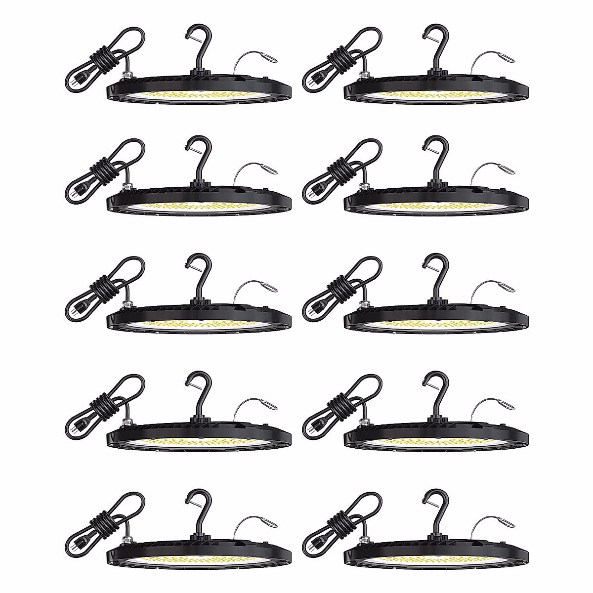 Fullmeii 10Pack 150W UFO LED High Bay Light, 21,000lm 5000K Daylight Commercial Lighting, IP65 Waterproof Shatterproof Fixture with 5' Cable, UL Listed for Industrial Warehouse
