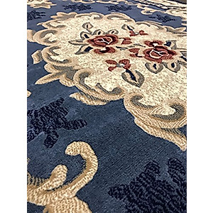 Traditional Aubusson Persian Area Rug Light Blue with Red Design 507 (5 Feet 3 Inch X 7 Feet 2 Inch)