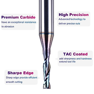 SpeTool 1/8 Inch Upcut CNC Router Bits 1/4 Inch Shank with Extra Long Life Coating,1/2 Inch Cutting Length 2 Inch OVL Solide Carbide End Mill Slot Woodworking Carving Tool