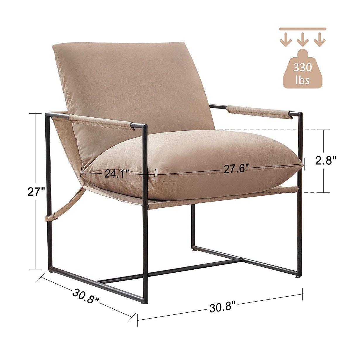 Fahomiss Mid Century Modern Accent Chair, Steel Armchair, Fabric Lounge Chair for Living Room, Bedroom, Home Office in Microfiber Upholstery, (Beige)