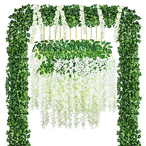 GPARK 24Pack/Each 82" Artificial Ivy Garland Fake Leaf Plants Vine with 12Pack 45" Artificial Wisteria for Wedding Party Home Garden Kitchen Office Outdoor Greenery Wall Décor