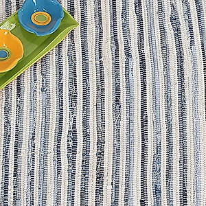 RAJRANG BRINGING RAJASTHAN TO YOU 4' x 6' Reversible Area Rugs Blue Denim Chindi Rag Rug Hand Woven Boho Eco Friendly Recycled Material for Farmhouse Home Decor