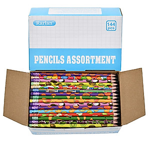 Rarlan Pencil Assortment, 2 HB, Assorted Colorful Pencils for Kids, Pre-Sharpened,Bulk Pack, 144 Count Bulk Pack