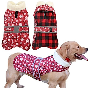 JoyDaog Reflective Belt Dog Coats for Small Dogs,Reversible Warm Puppy Jacket for Cold Winter,Christmas Red S