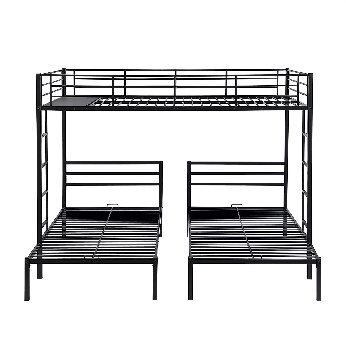 Bellemave Triple Bunk Beds Full Over Two Twin Bed Metal L-Shape3 Frame with Storage Shelf for Three Kids Boys Girls, Black