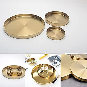 Gold Round Trays, Stainless Steel Metal Serving Tray, Home Decorative Bathroom Vanity Counter Top Organization Storage Tray for Jewelry/ Cosmetic/ Kitchen Tableware