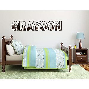 Forest Bear Custom Name Vinyl Wall Decal Sticker Art for Boys and Girls, Mountain Trees Woodland Theme Bedroom and Nursery Room Decor for Kids