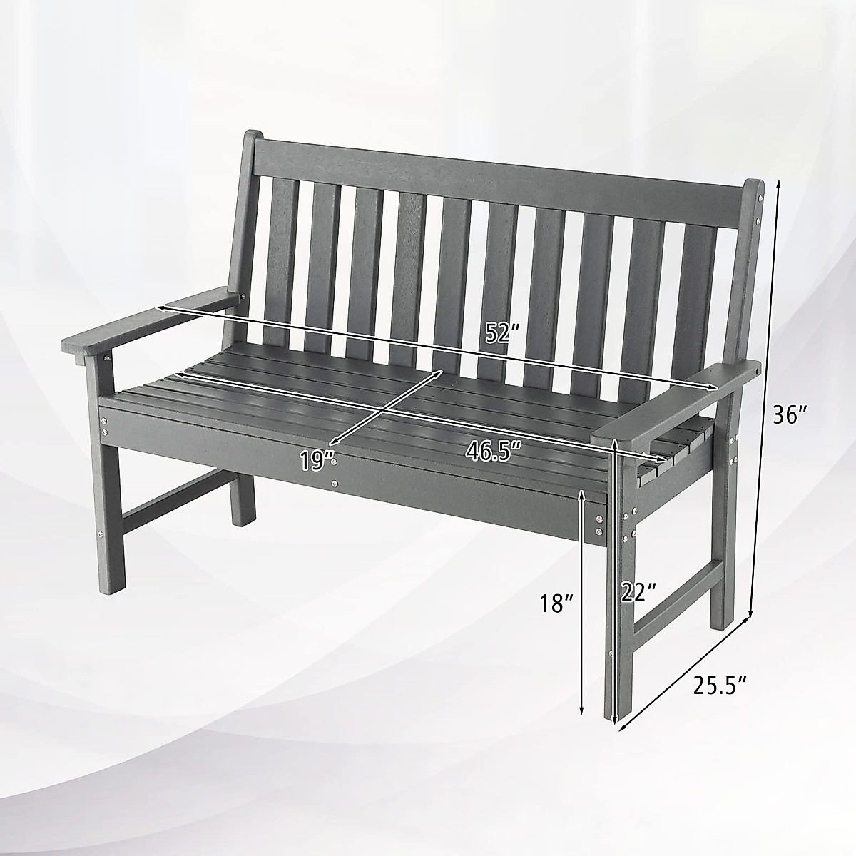 Giantex Outdoor Bench, 52-Inch Outside Bench All-Weather HDPE Park Bench with Backrest and Armrests, 705 lbs Weight Capacity, 2-Person Slatted Patio Bench for Porch, Yard, Lawn, Garden Bench (Grey)