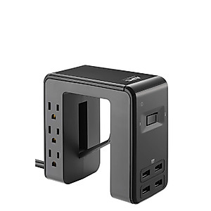 APC Desk Mount Power Station PE6U4, U-Shaped Surge Protector with USB Ports (4), Desk Clamp, 6 Outlet, 1080 Joules Black