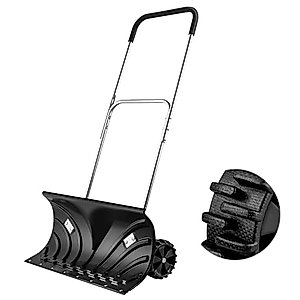 ORIENTOOLS Heavy Duty Snow Shovel, Rolling Adjustable Snow Pusher with 6" Wheels, Efficient Snow Plow Suitable for Driveway or Pavement Clearing (26" Blade)