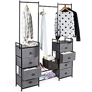 Tangkula Clothing Rack with 8 Fabric Drawer Shoe Rack, 3 in 1 Portable Closet Organizers and Storage with Metal Clothes Rails, Open Dresser Wardrobe Closet with Garment Rack for Bedroom Cloakroom
