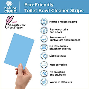 Nature Clean Non-Toxic Toilet Bowl Cleaners Strips 36 count, Plastic-Free Packaging, Natural Toilet Cleaner Septic Safe, Refresh Toilets & Bathroom. No Splash