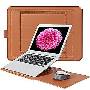 Soqool Laptop Stand for Desk, Compatible with 14inch MacBook Air Leather Stand Sleeve, Portable Laptop Stand Compatible with 13/13.3/14 Inch MacBook Pro/MacBook Air Foldable Laptop Stand Cover Sleeve