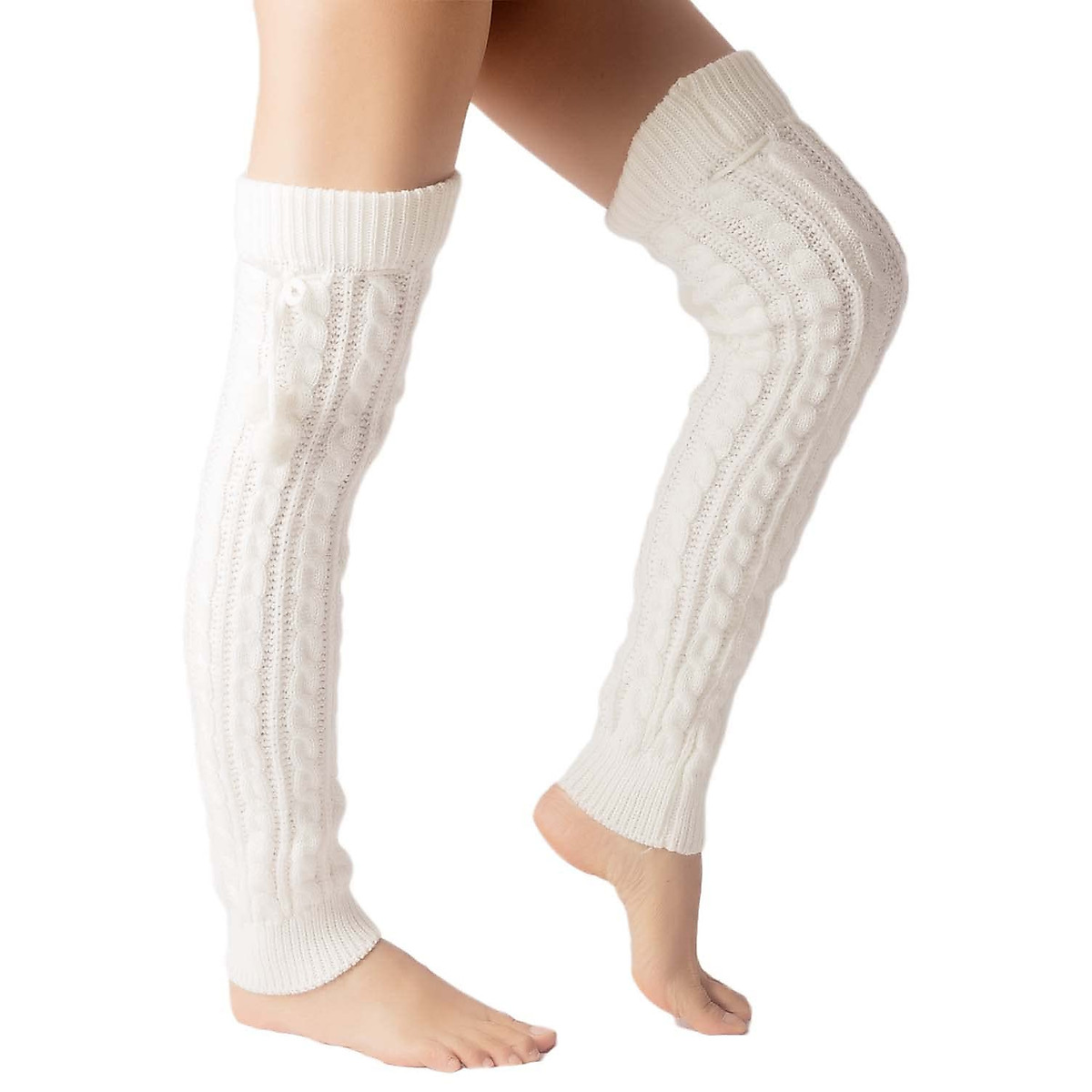 iB-iP Women's Leg Warmer Ballet Dancers Aerobics Cute Knee High Thermal Costume, Size: One Size, White