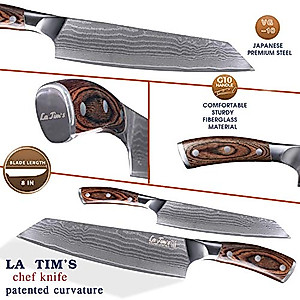 Latim's Professional Chef Knife 8 inch，Damascus Kitchen Knives Made of Japanese VG-10 Stainless Steel with Unique Pattern，Ultra Sharp Blade and Ergonomic Handle
