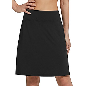 BALEAF Women's 20" Golf Skirts Knee Length Skorts Athletic Modest Long Acitive Casual Pockets UV Protection Black L