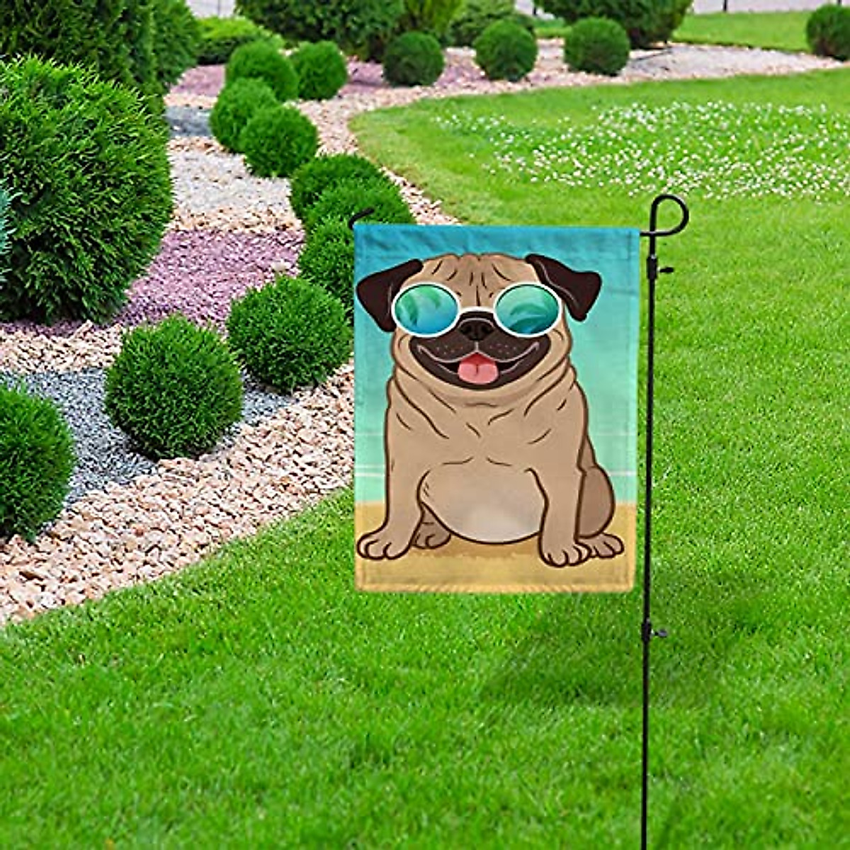 Pug Dog Welcome Garden Flag, Summer Beach Double Sided Vertical Small Yard Flags for Outdoor Lawn Decorations 12x18"