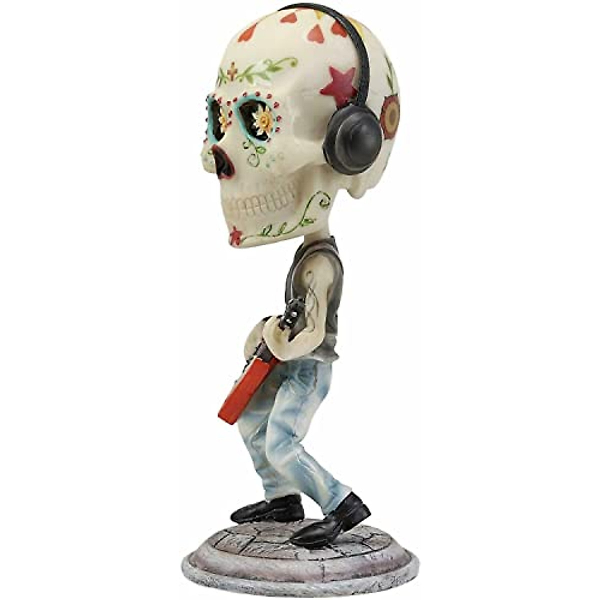 Ebros Gift Day of The Dead Skeleton Rock Band Guitar Player Guitarist with Headphones Bobblehead Statue 6.5" Tall Dias De Muertos Sugar Skull Bobble Head Musician Figurine