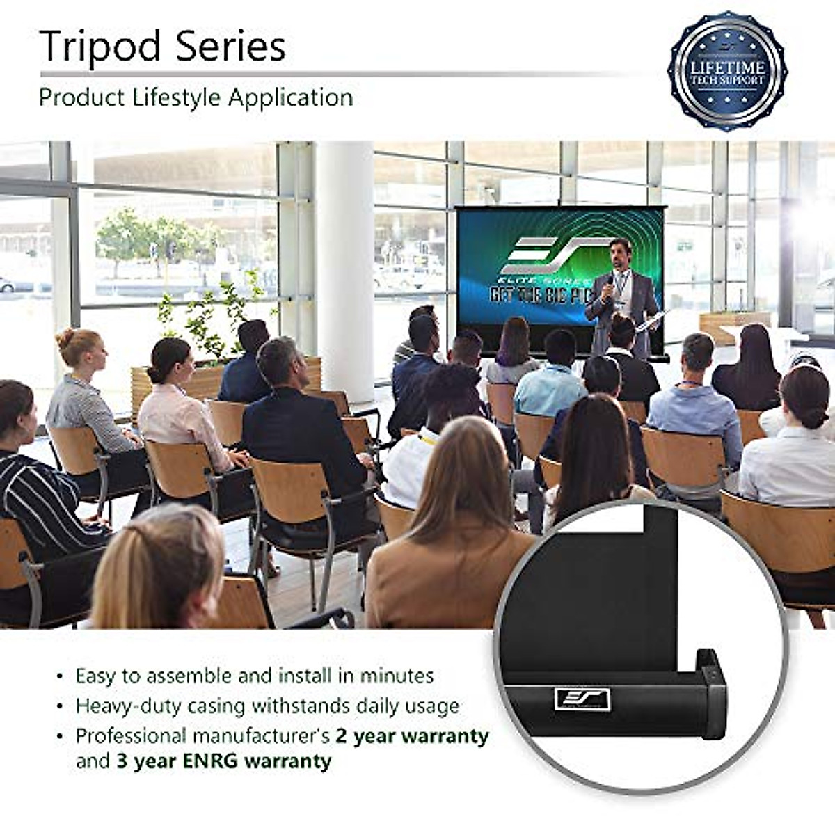 Elite Screens Tripod Series, 72-INCH 16:9, Indoor Outdoor Projector Screen, 8K / 4K Ultra HD 3D Ready, US Based Company 2-YEAR WARRANTY, T72UWH, Black - US Based Company 2-YEAR WARRANTY
