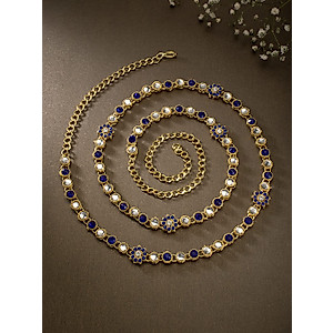 Aheli Ethnic Faux Stone Waist Charm Jewelry Kamar Patta Belly Chain Indian Traditional Sari Saree Belt for Women (Blue)