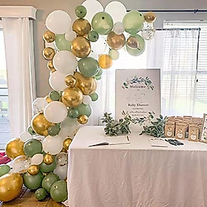 Olive Green Balloon Garland Arch Kit, White Gold Confetti Balloons Green Balloon and Gold Metallic Chrome Latex Balloons Set for Wedding Birthday Party Baby Shower Party Background Decoration