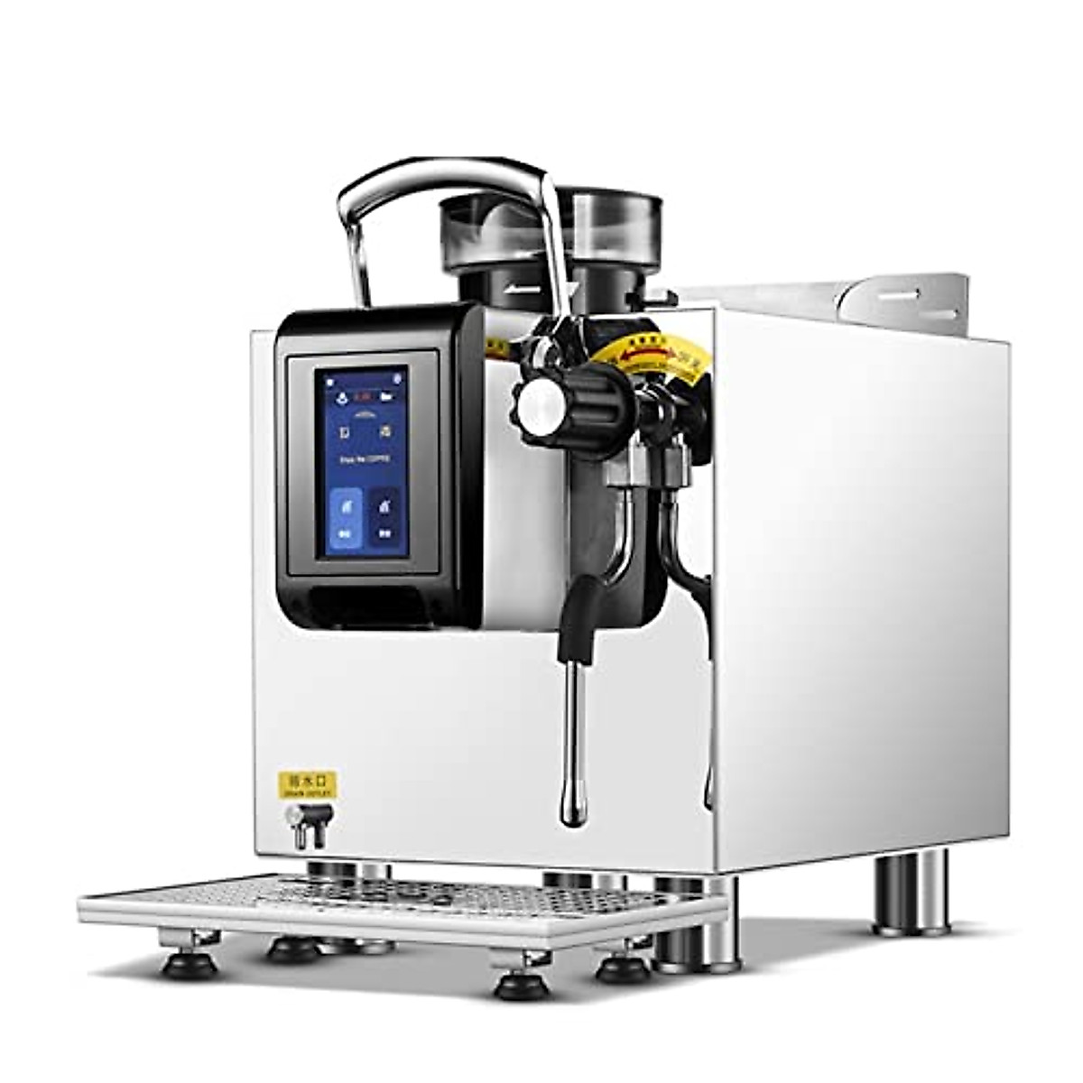 XBROOM Commercial Espresso Machine Stainless Steel Touch Automatic With Quiet Grinder Dual Boiler Water Supply Line (Size : EU)