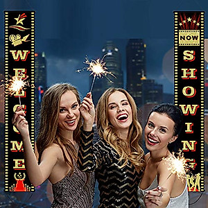 Movie Night Banner Porch Sign Banner Movie Night Decoration Set for Theme Party Supplies Birthday Baby Shower Favors Film Night Party Decorations, 2 Pieces (Movies Night)