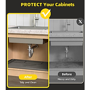 Under Sink Mats for Kitchen Waterproof, Cut to Fit Under Sink Drip Tray for Kitchen Bathroom Cabinets, Silicone Sink Liner Hold Up to 3.3 Gallons Liquid, 34" X 22" Or Smaller - Grey