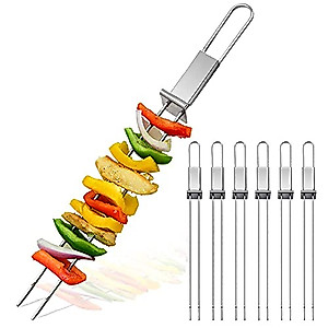 Barbecue Skewers, CMYK 6-Pack 13" Stainless Steel Grilling Skewers with Slider, Reusable Metal BBQ Shish Kabob Skewers Sticks