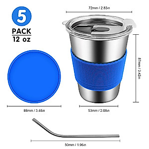 Uarzt Kids Cups with Straws and Lids, Toddler Sippy Cup Spill Proof, Unbreakable Stainless Steel Drinking Tumbler with Sleeves for Kid and Adult, Water Mug with Bonus Coasters & Brushes (12oz, 5 Pack)