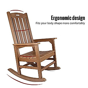 Vaneventi Outdoor Rocking Chair with 350lbs Support, All-Weather Oversized Outdoor Chair, Fade-Resistant Porch Rocker Chair, 34L 27W 46.8H (Brown)