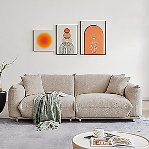 Hommoo Mid Century Modern Couch for Living Room Bedroom Soft Loveseat Sofa Boucle Sofa with Metal Legs Comfy Couch 87" W Small Couch for Small Space with Pillows Camel