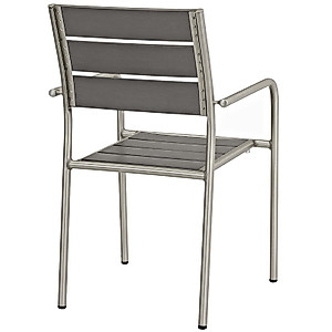 Modway Shore 7-Piece Aluminum Outdoor Patio Furniture Dining Set with Extendable 62 to 94 Inch Dining Table and Six Dining Arm Chairs in Silver Gray