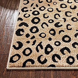 Well Woven Dulcet Leopard Black Ivory Animal Print Area Rug 2' x 7'3" Runner
