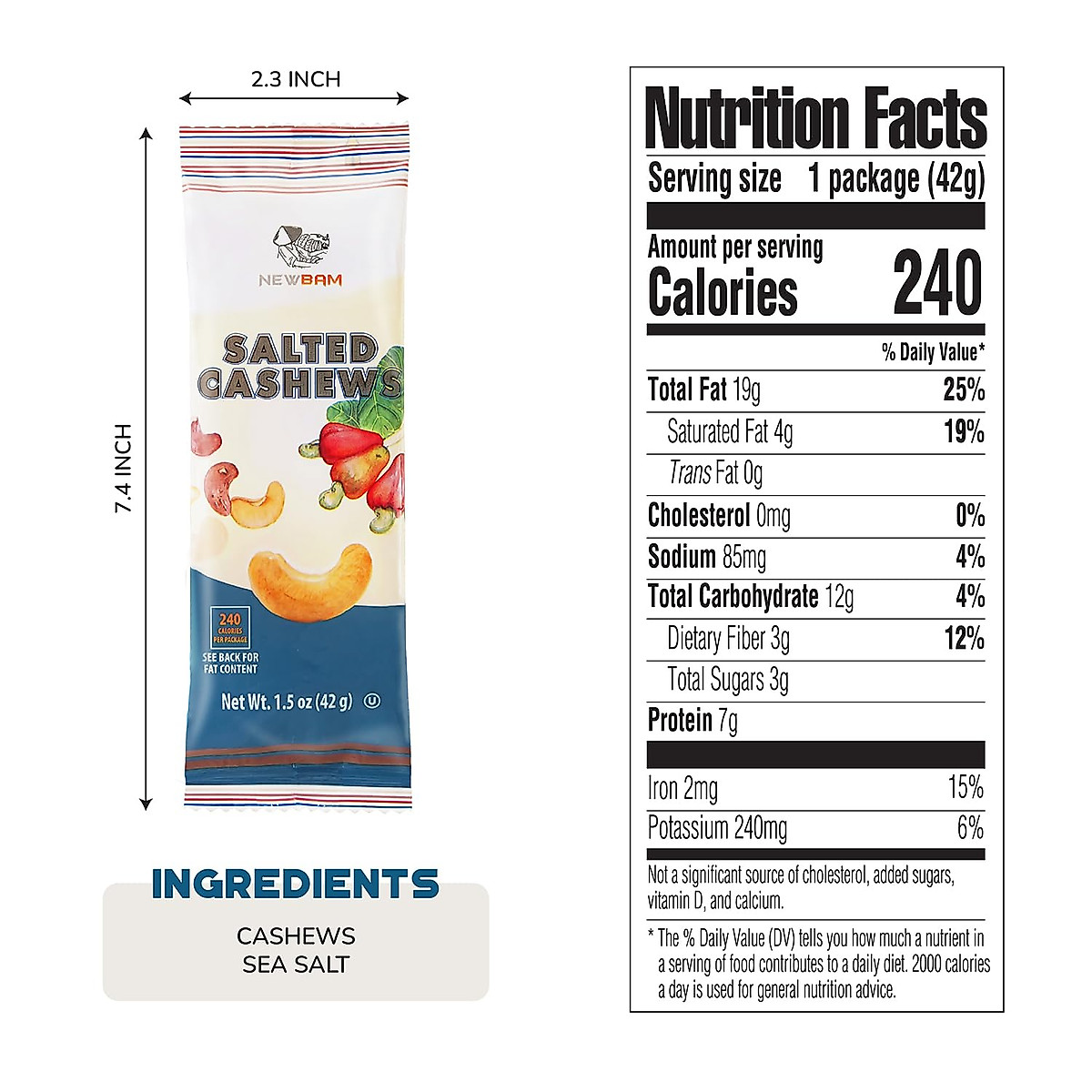 NEWBAM Lightly Salted Cashews Individual Packs - 12 Cashew Snack Packs Roasted Nuts (1.5oz Each) – Keto, Vegan, Gluten-Free - Healthy Snacks for Trail Mix, Office, or Party - Zero Sugar