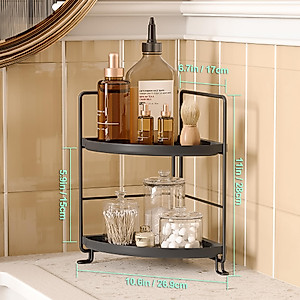 NLBTW 2 Tier Corner Bathroom Countertop Organizer, Stackable Storage Shelf for Vanity Makeup Perfume Shelf, Kitchen Spice Rack or Bedroom Small Object Storage Standing Counter (Black & Black)