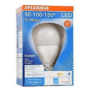 SYLVANIA A21 LED Light Bulb, 3 Way, 50W/ 100W/ 150W, 13 Year, Non-Dimmable, Up to 2600 Lumens, 5000K, Daylight - 1 Pack (79770)