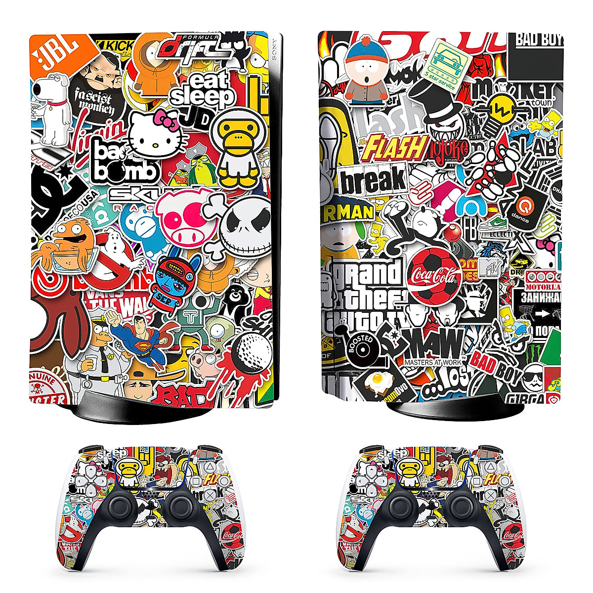 HK Studio Sticker Bomb Decal Sticker Skin Specific Cover for PS5 Disc Edition - Waterproof, No Bubble, Including 2 Controller Skins and Console Skin