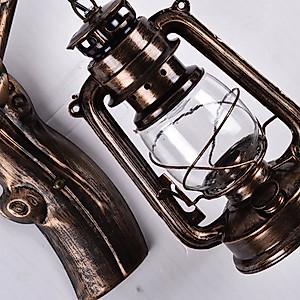 Lanterne Wall Sconce Retro Nostalgic Iron Personality Creative Light Metal Base Glass Lampshade Wall Lamp