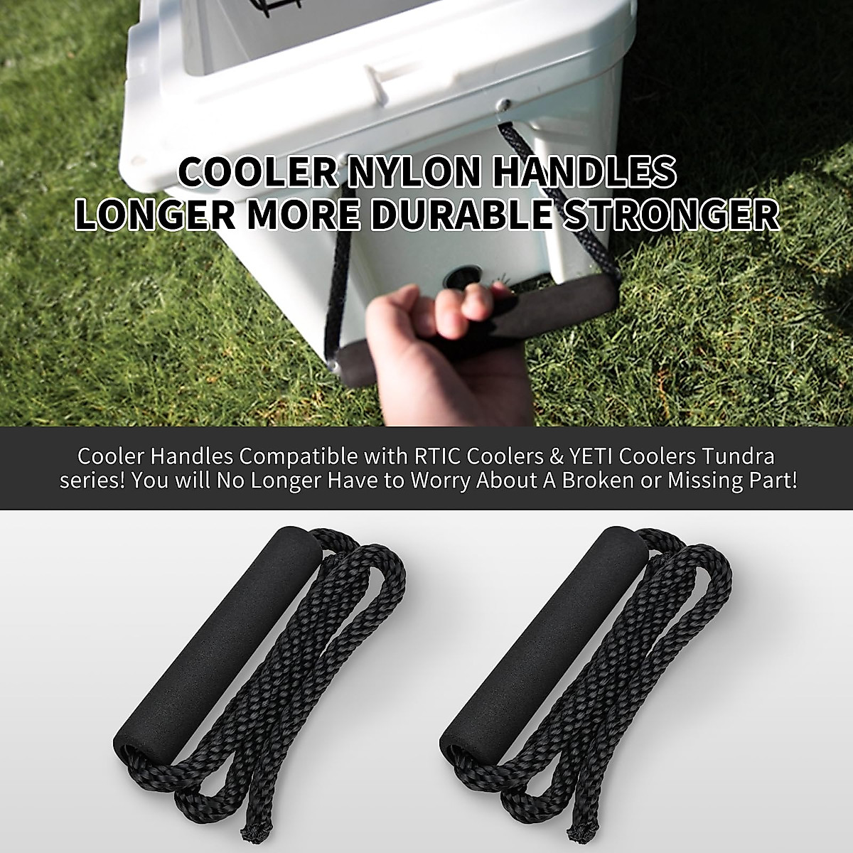 Gnellkoor Marine Grade Polyester Cooler Handles for YETI & RTIC Coolers, 2 Pack, Replacement for Part #20110010014