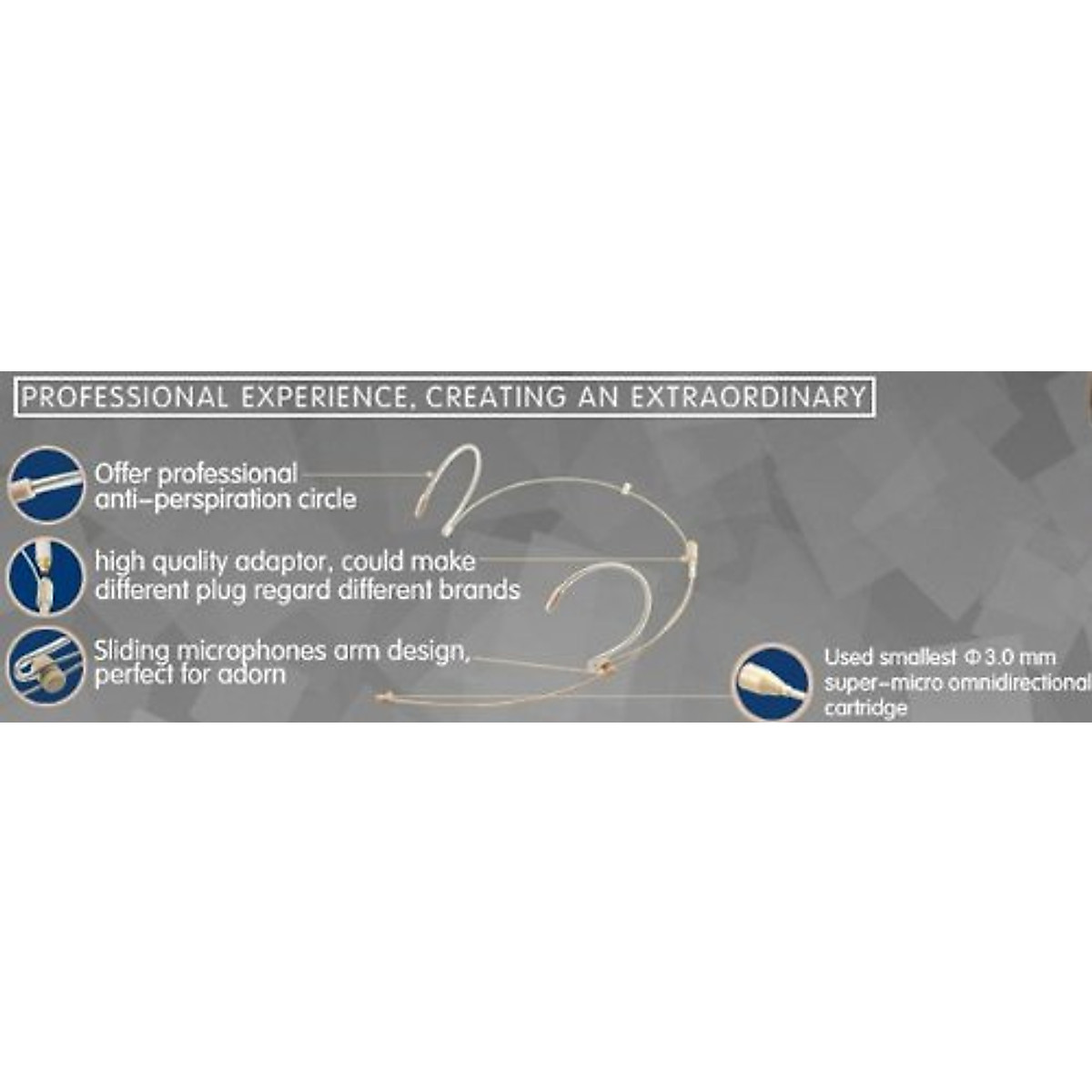 J K Pro Headset Headworn Microphone MIC-J 071S Compatible with AKG Samson Wireless Transmitter - Mini XLR 3Pin Connector