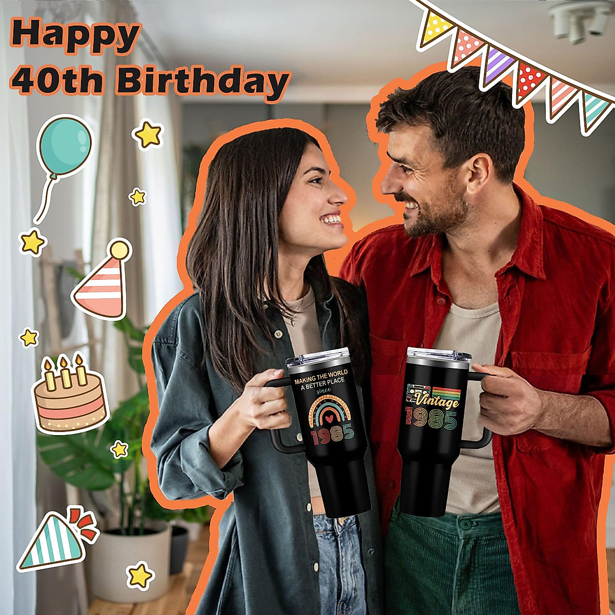 NIAXAUYT 40th Birthday Gifts for Women/Men - Vintage 1985 Birthday Gifts for Women/Men - Birthday Gift for 40 Year Old Woman/Man - Gift For Turning 40-40th Birthday Tumbler 40oz