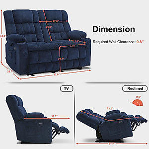 MCombo 57" Power Loveseat Recliner, Electric Reclining Loveseat Sofa with Heat and Vibration, Cupholders, USB Charge Ports for Living Room RS6314 (Navy Blue)