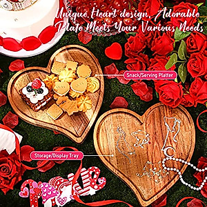 2 Pcs Heart Shape Wooden Serving Tray Plate Romantic Wedding Wooden Plate Sweetheart Table Serving Platter for Valentine Day Mother's Day DIY Unique Food Cake Snack Fruit Nuts, 9.84 x 9.84 x 0.79 Inch