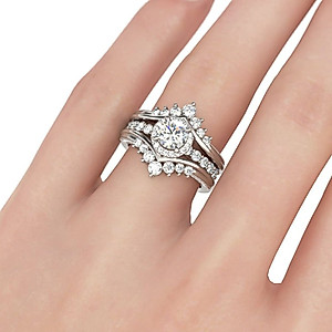 Jeulia Diamond Rings 1.9ct Interchangeable Band Halo Round Cut Sterling Silver Ring for Women Wedding Promise Bridal Set Engagement Anniversary Vintage Crown with Jewelry Gift Box (9)